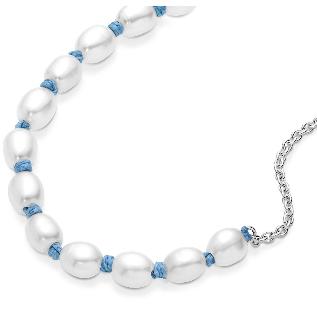 Pandora Moments Freshwater Cultured Pearl Blue Cord Chain armband ...