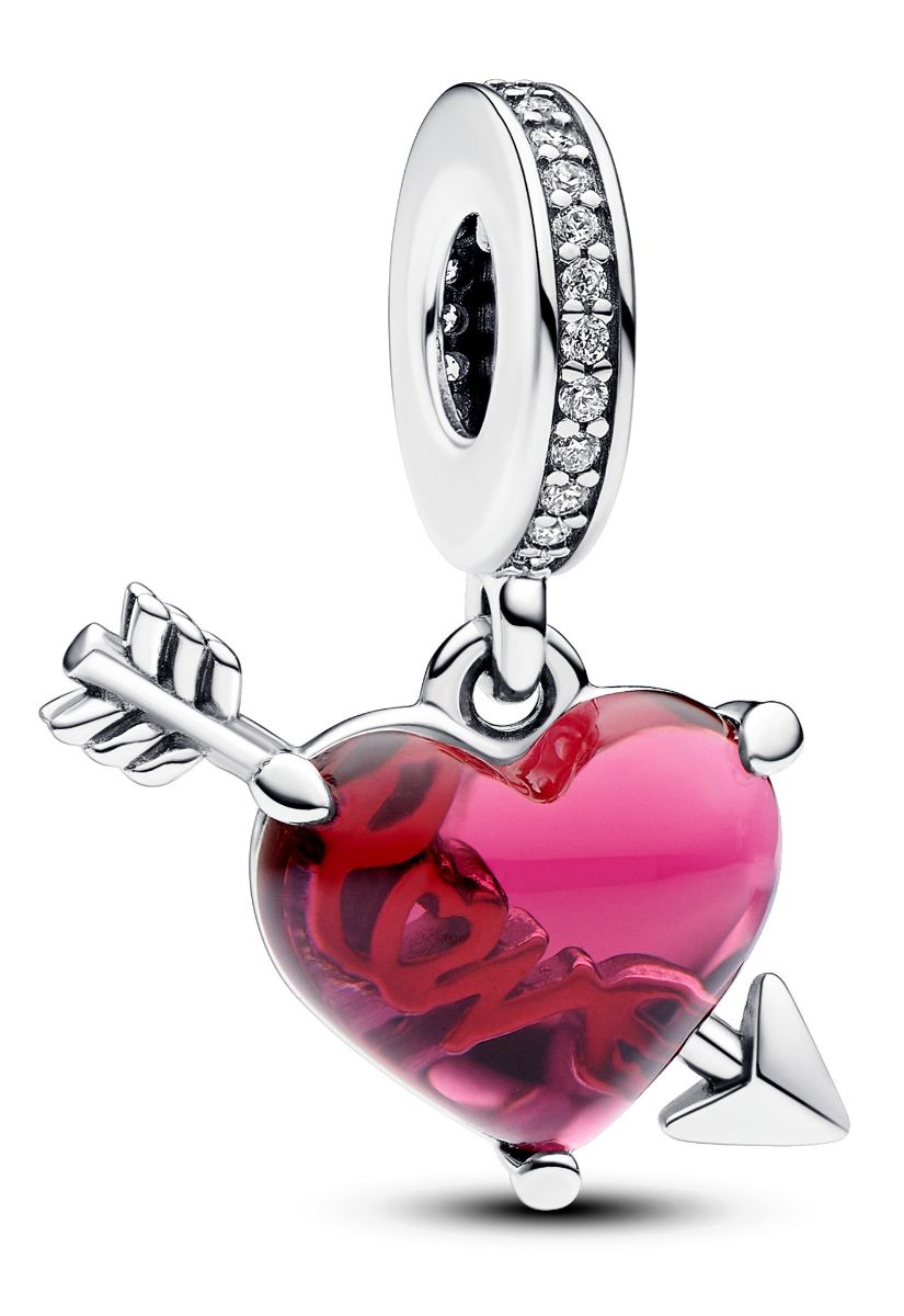 Pandora Moments Red Heart & Arrow Murano Glass Dangle Charm Sterling ...