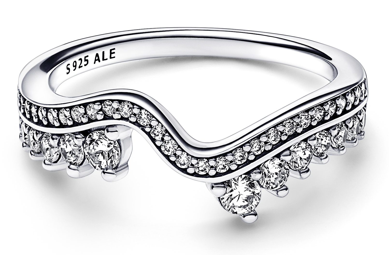 Pandora Timeless Ring Stackable Sparkling Asymmetric Wave ring ...