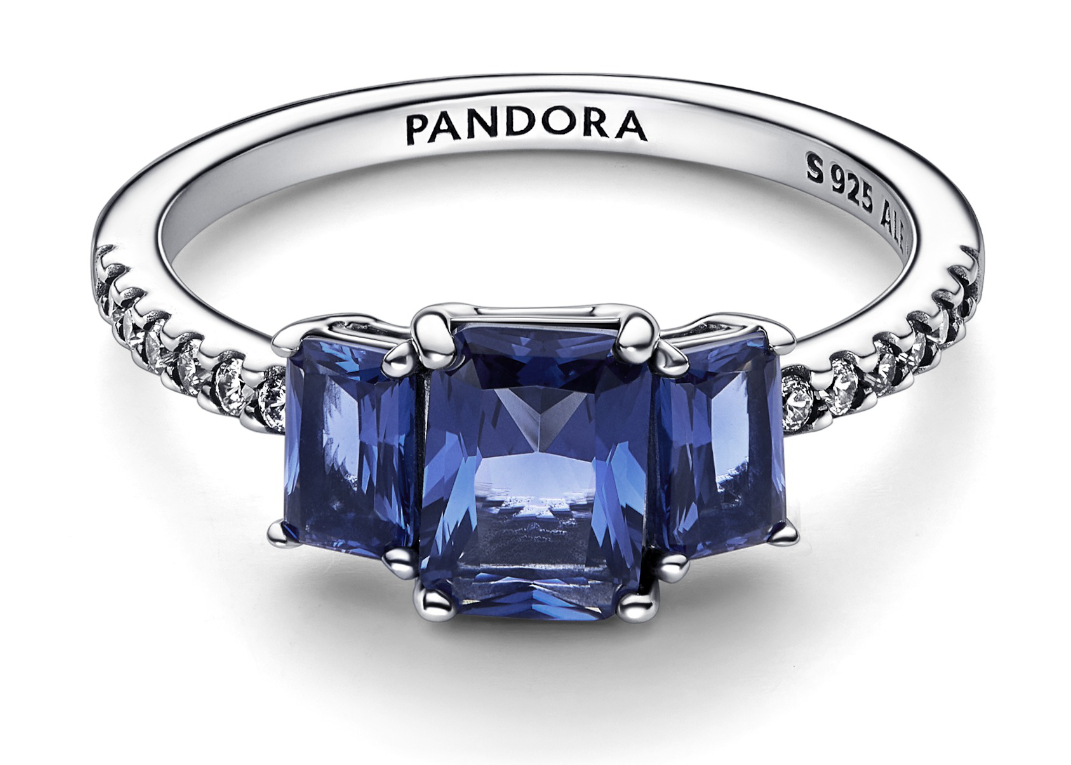 Pandora Timeless Non-stackable Blue Rectangular Three Stone Sparkling ...