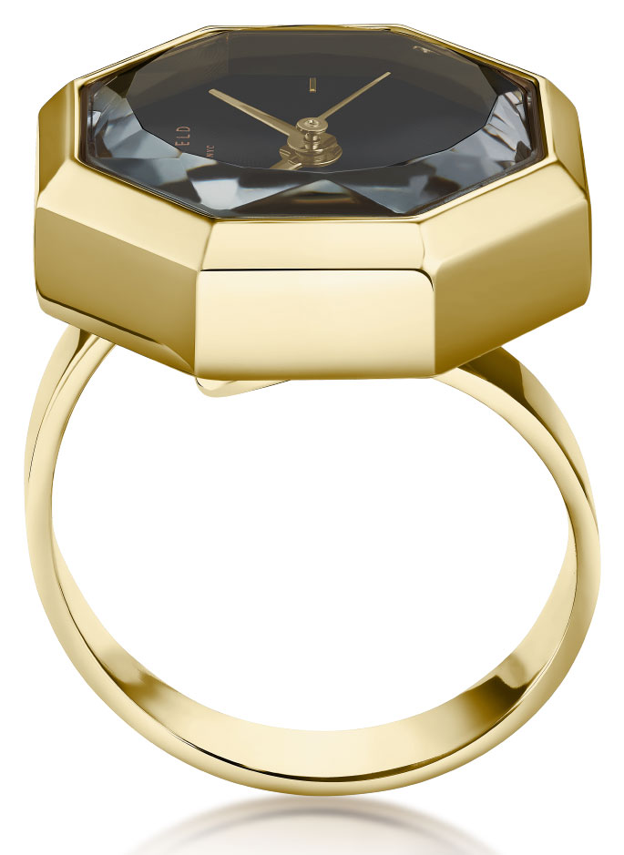 Rosefield The Studio Octagonal Watch Ring Black Gold SBGSG-O67 ...